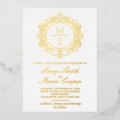 Gilded Monogram Wedding Invitations | Zazzle