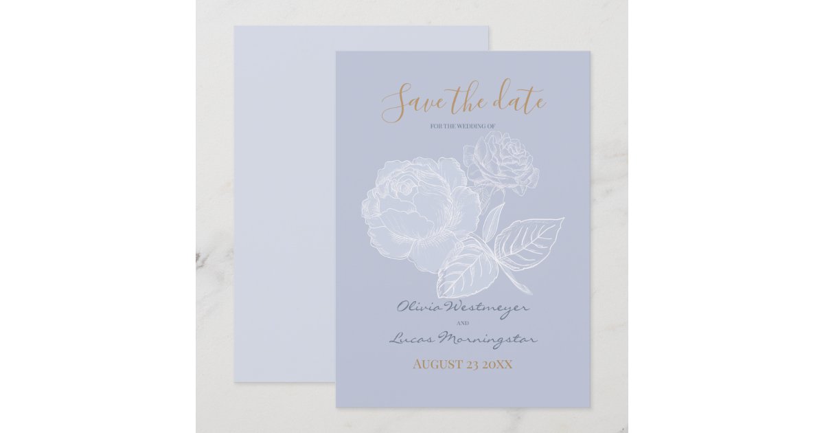 Gilded Rose Dusty Blue Watercolor Save the Date Invitation | Zazzle