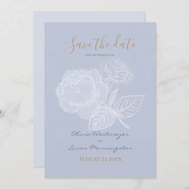 Gilded Rose Dusty Blue Watercolor Save the Date Invitation | Zazzle