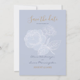 Gilded Rose Dusty Blue Watercolor Save the Date Invitation | Zazzle