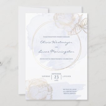 Gilded Rose Dusty Blue Watercolor Wedding Invitation | Zazzle