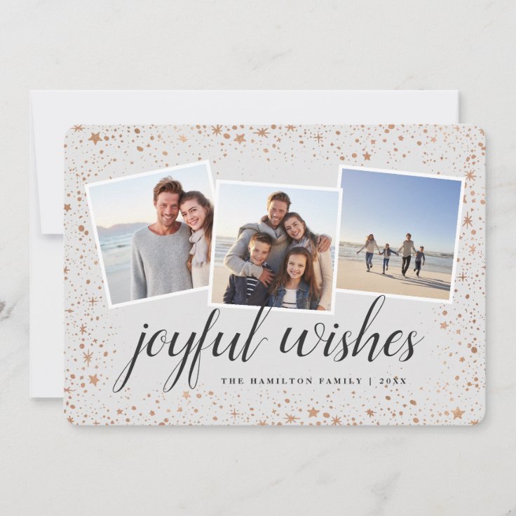 Gilded Stars | Rose Gold Photo Collage Holiday Card | Zazzle