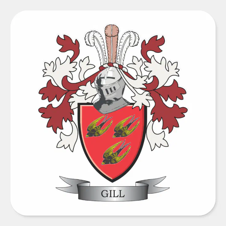 Gill Family Crest Coat of Arms Square Sticker | Zazzle