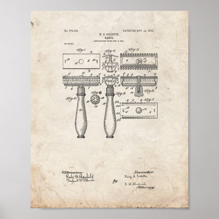 Gillette Razor Patent - Old Look Poster | Zazzle.com