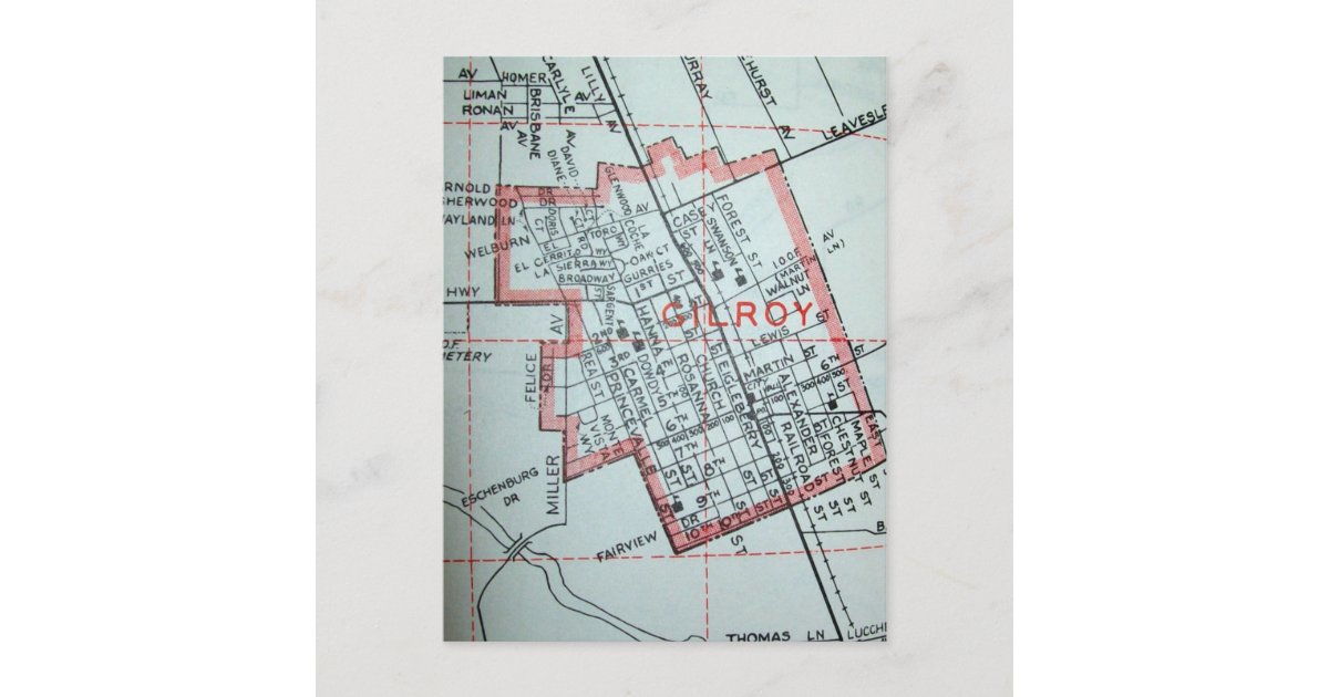 Gilroy, CA Vintage Map Postcard | Zazzle