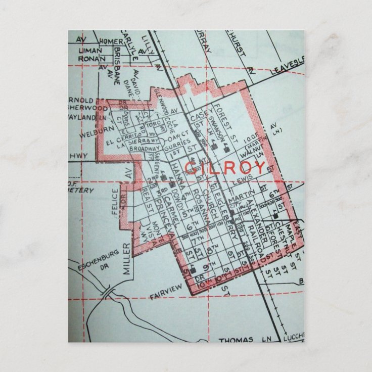 Gilroy, CA Vintage Map Postcard | Zazzle
