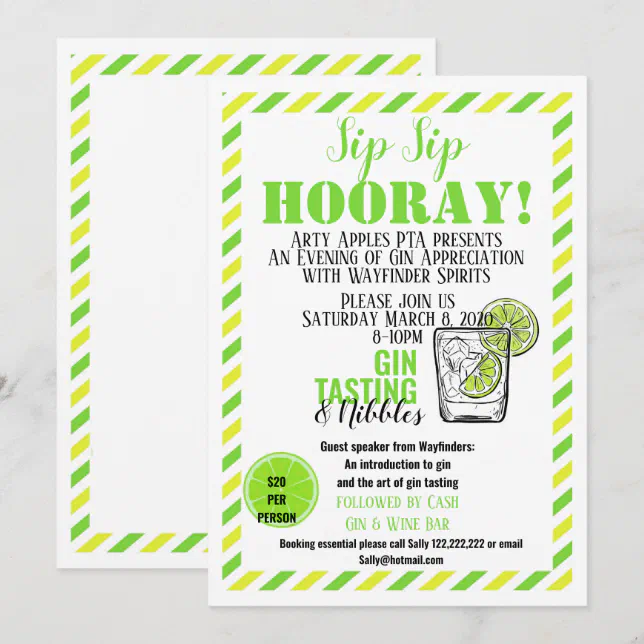 Gin tasting event fundraiser gin and tonic invitation | Zazzle