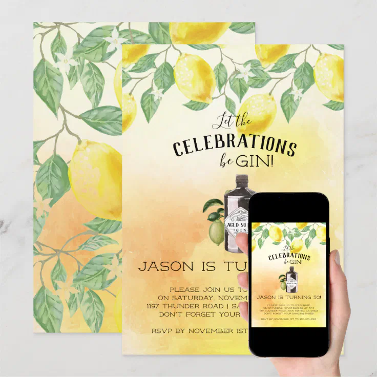 Gin Themed Birthday Party Invitation | Zazzle