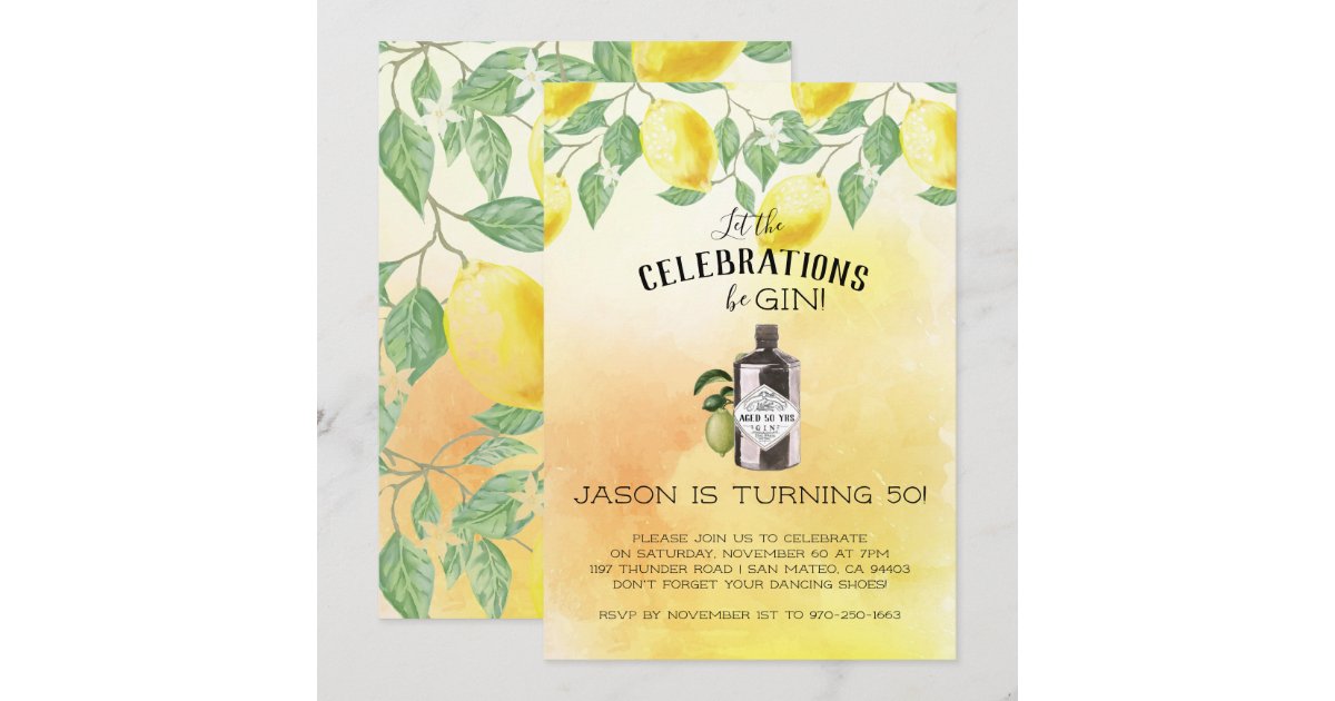 Gin Themed Birthday Party Invitation | Zazzle