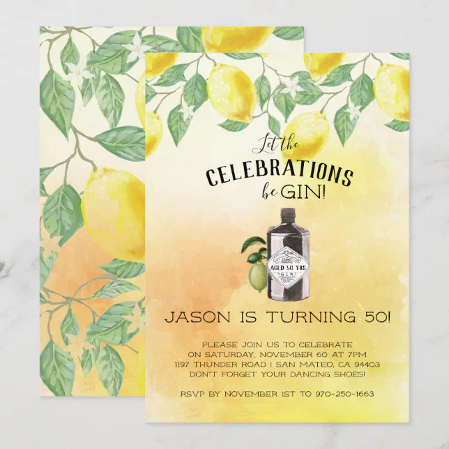 Gin Themed Birthday Party Invitation | Zazzle