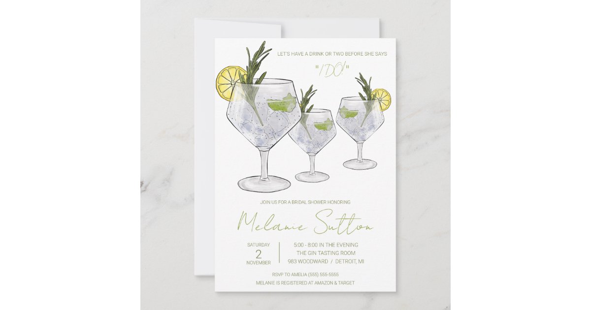 Gin & Tonic, Cocktail, Drinks, Bridal Shower Invitation | Zazzle