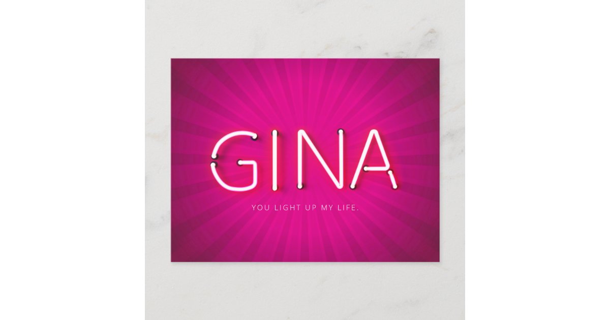 Gina name in glowing neon lights postcard | Zazzle