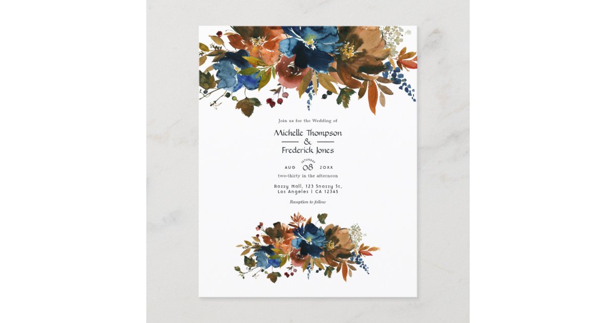 Ginger and Navy Floral Wedding nvitation Flyer | Zazzle