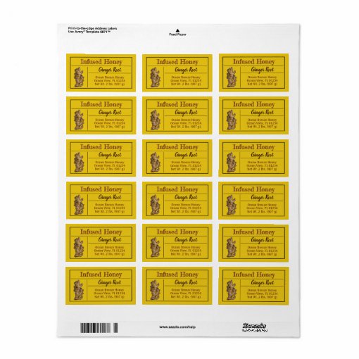 Ginger Infused Honey Jar Product Label | Zazzle