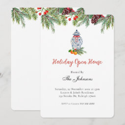 Ginger Jar and greenery Holiday party Invitation | Zazzle