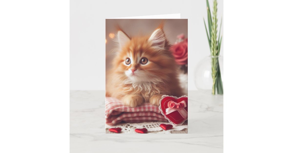 Ginger Valentine Kitten Card | Zazzle