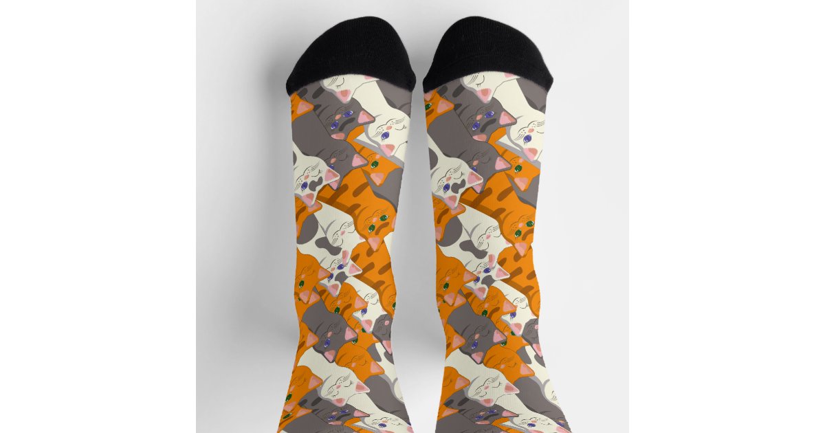 Ginger white black cat diagonal pattern socks | Zazzle