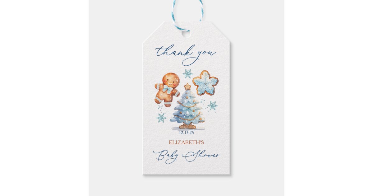 Gingerbread Boy Christmas Tree Baby Shower Thanks Gift Tags | Zazzle