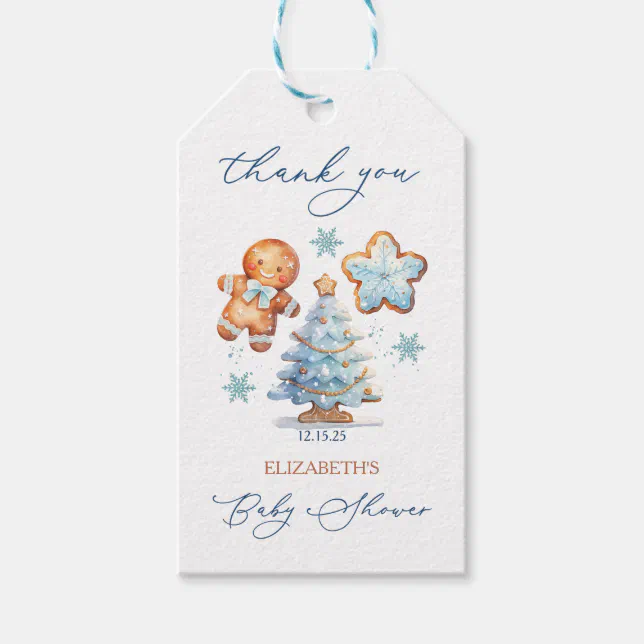 Gingerbread Boy Christmas Tree Baby Shower Thanks Gift Tags | Zazzle