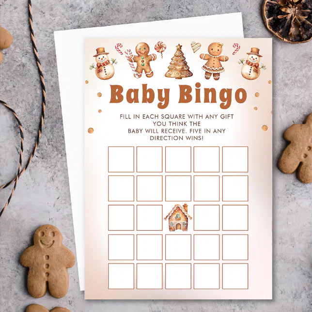 Gingerbread Christmas Baby Shower Bingo Game Invitation | Zazzle