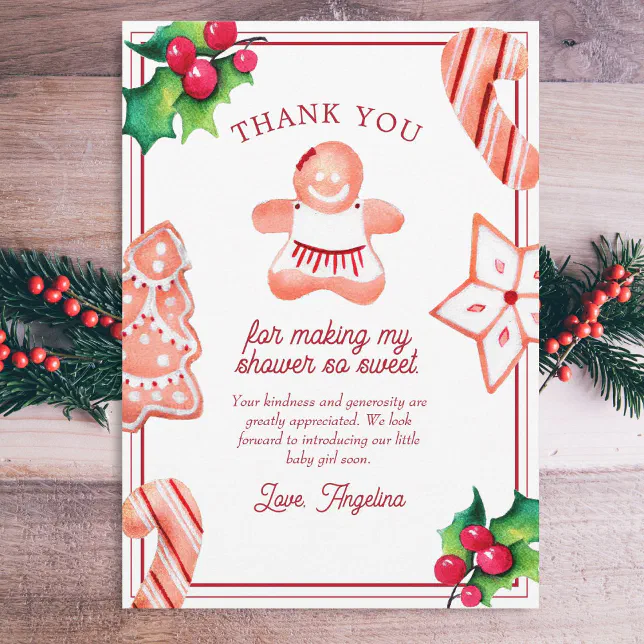Gingerbread Christmas Baby Shower Thank You Card | Zazzle