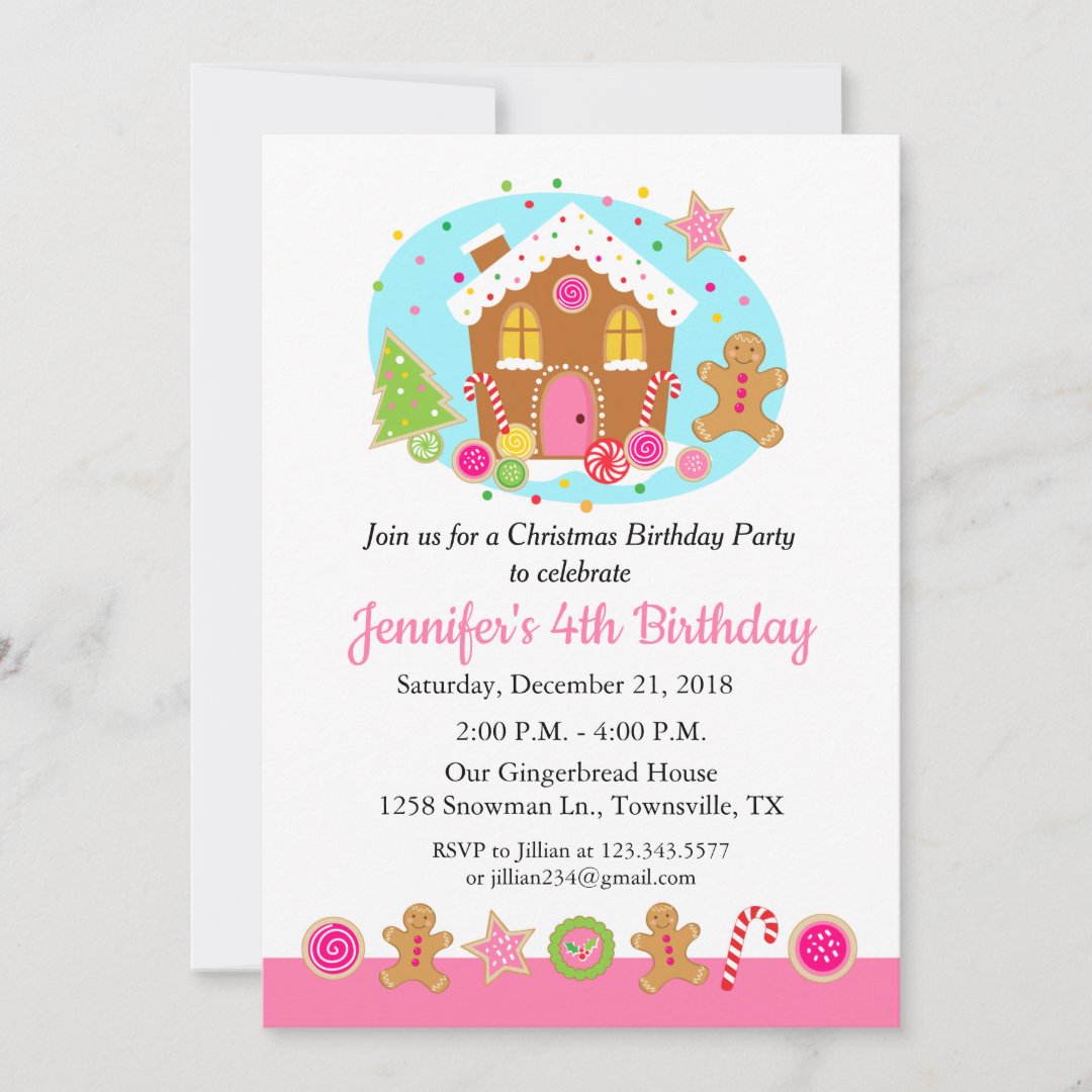 Gingerbread Christmas Birthday Party Invitation | Zazzle