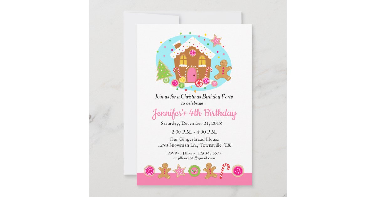 Gingerbread Christmas Birthday Party Invitation | Zazzle
