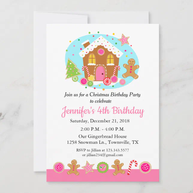 Gingerbread Christmas Birthday Party Invitation | Zazzle
