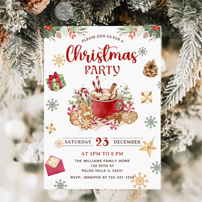 Gingerbread Christmas Cookie Cocoa Holiday Party Invitation | Zazzle