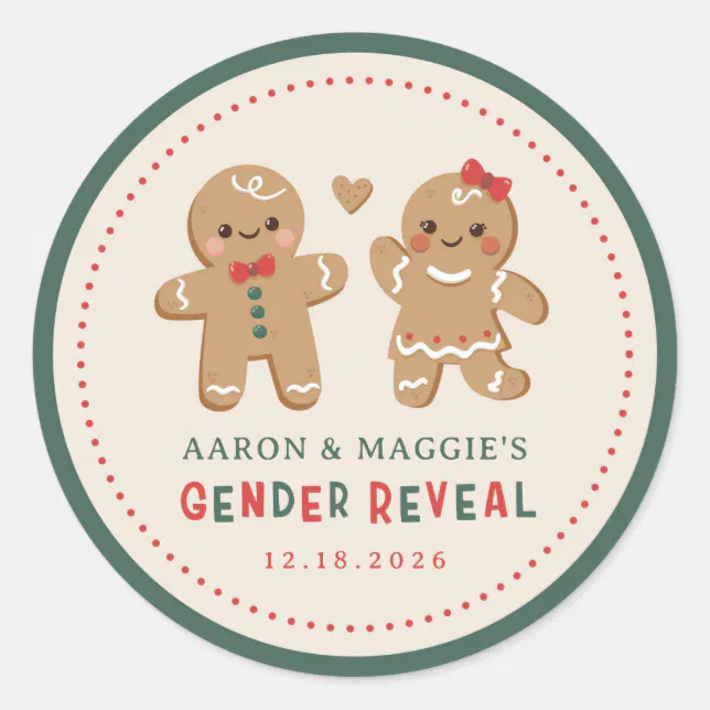 Gingerbread Christmas Gender Reveal Favor Classic Round Sticker | Zazzle
