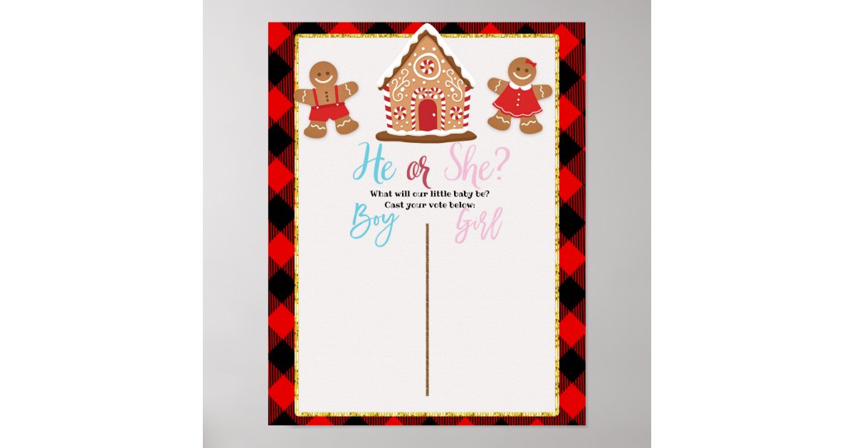Gingerbread Christmas Gender Reveal Voting Board Poster | Zazzle