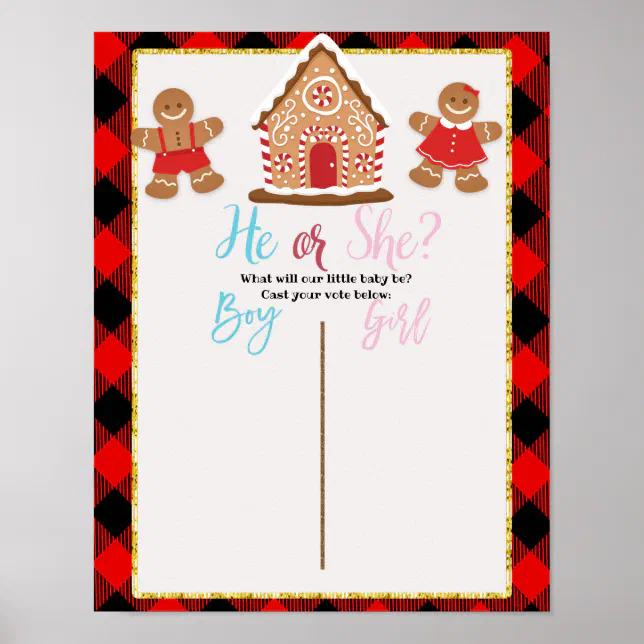 Gingerbread Christmas Gender Reveal Voting Board Poster | Zazzle