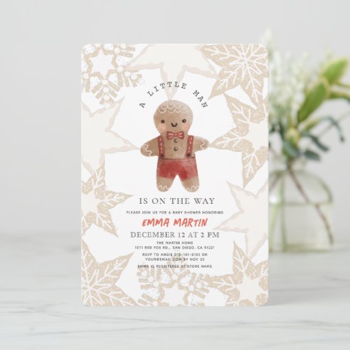 Gingerbread Christmas Holiday Boy Baby Shower Invitation | Zazzle