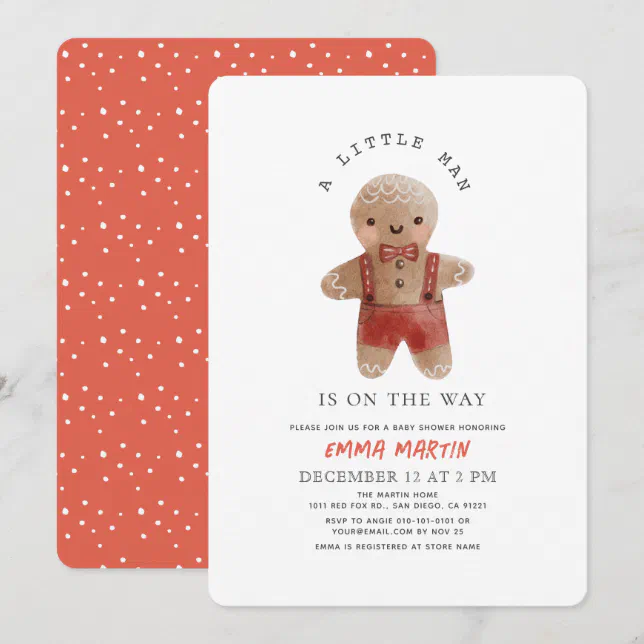 Gingerbread Christmas Holiday Boy Baby Shower Invitation | Zazzle
