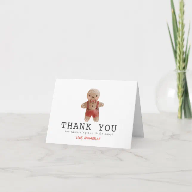 Gingerbread Christmas Holiday Boy Baby Shower Thank You Card | Zazzle