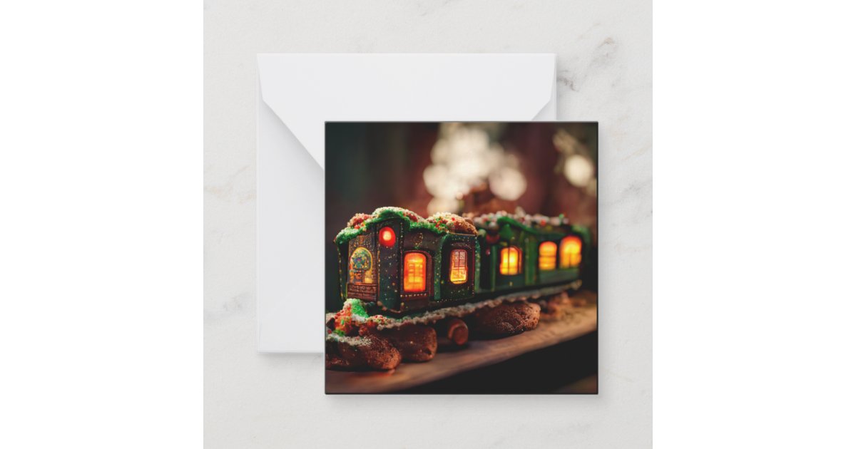 Gingerbread Christmas train Note Card | Zazzle
