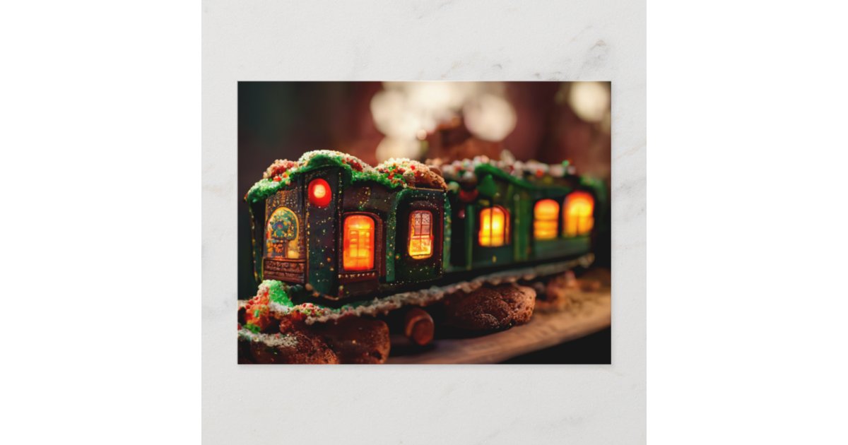 Gingerbread Christmas train Postcard | Zazzle