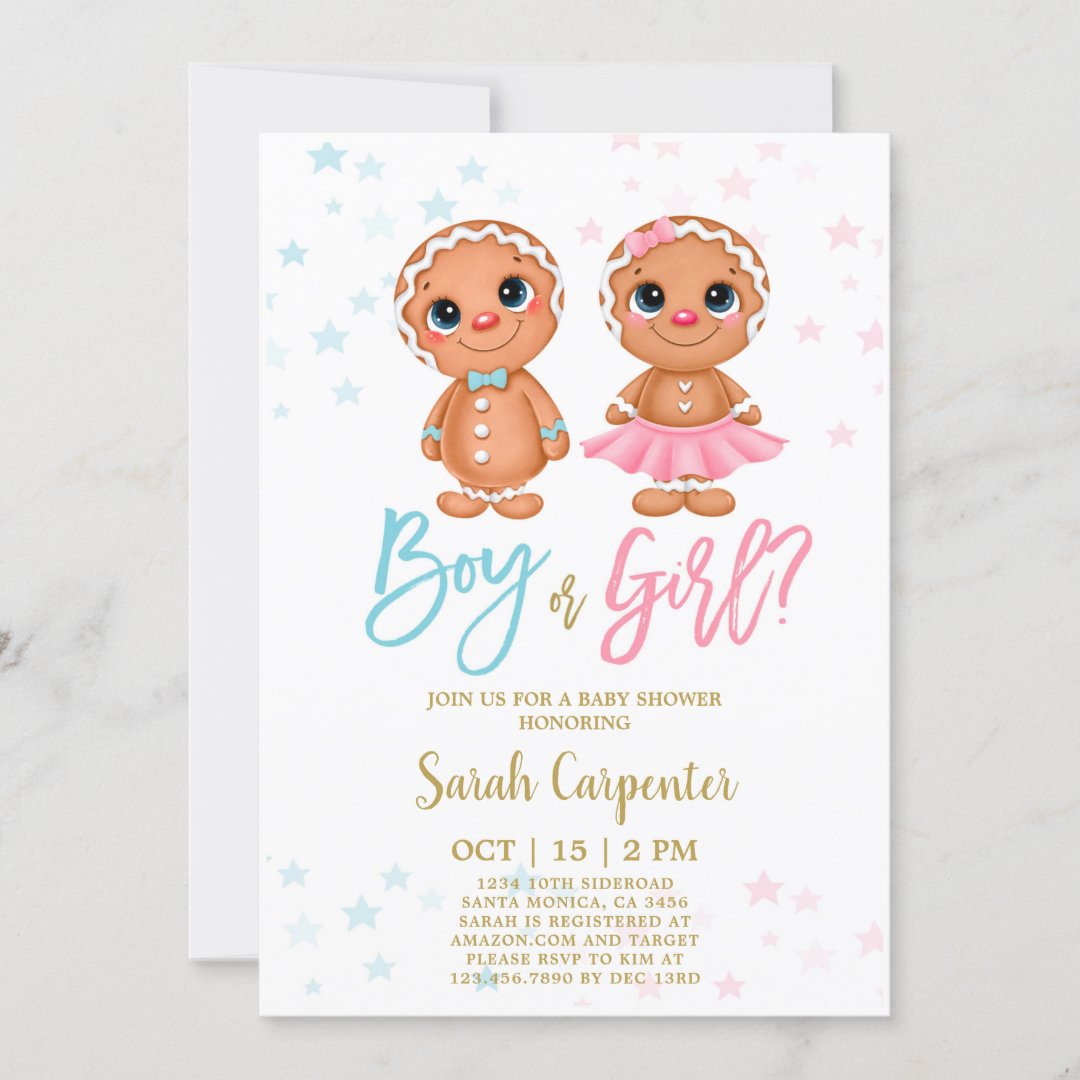 Gingerbread Cookie Gender Reveal Holiday Party Invitation | Zazzle