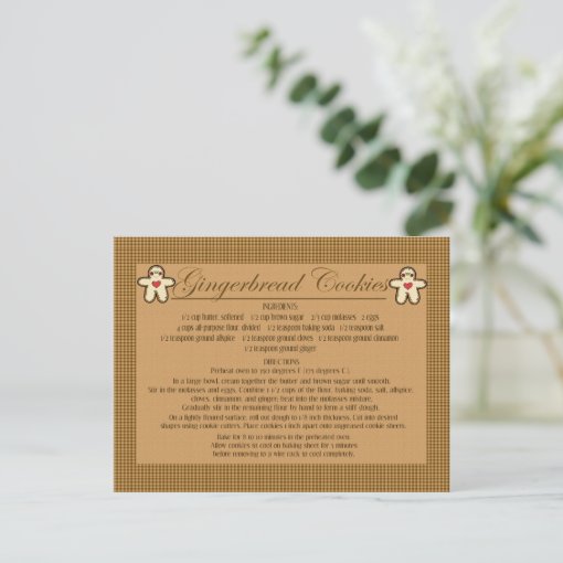 gingerbread cookie recipe cards | Zazzle