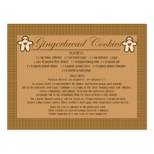 gingerbread cookie recipe cards | Zazzle.com