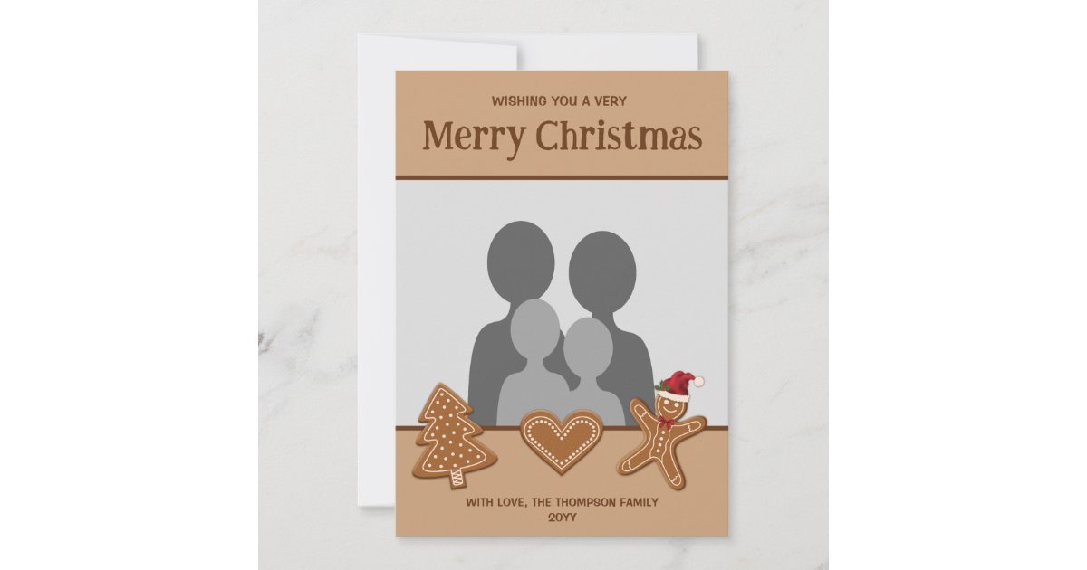 Gingerbread Cookie Shapes With Your Own Photo Holiday Card | Zazzle