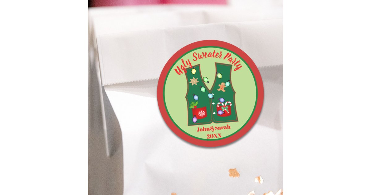 gingerbread cookie ugly christmas sweater party classic round sticker ...