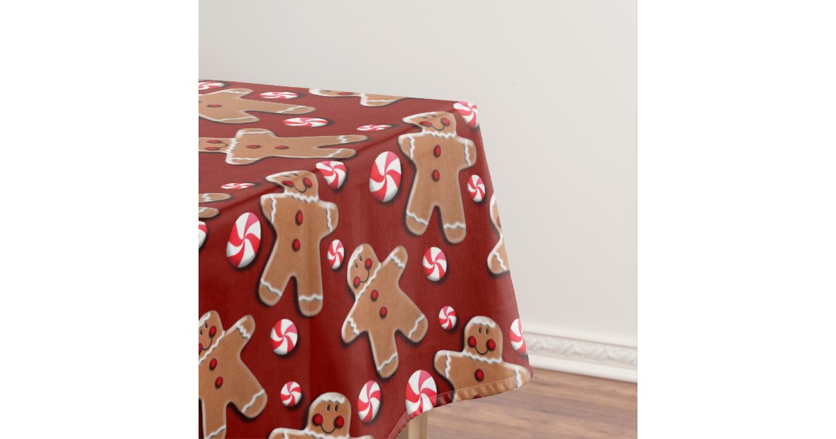 Gingerbread Cookies Candies Red Tablecloth | Zazzle
