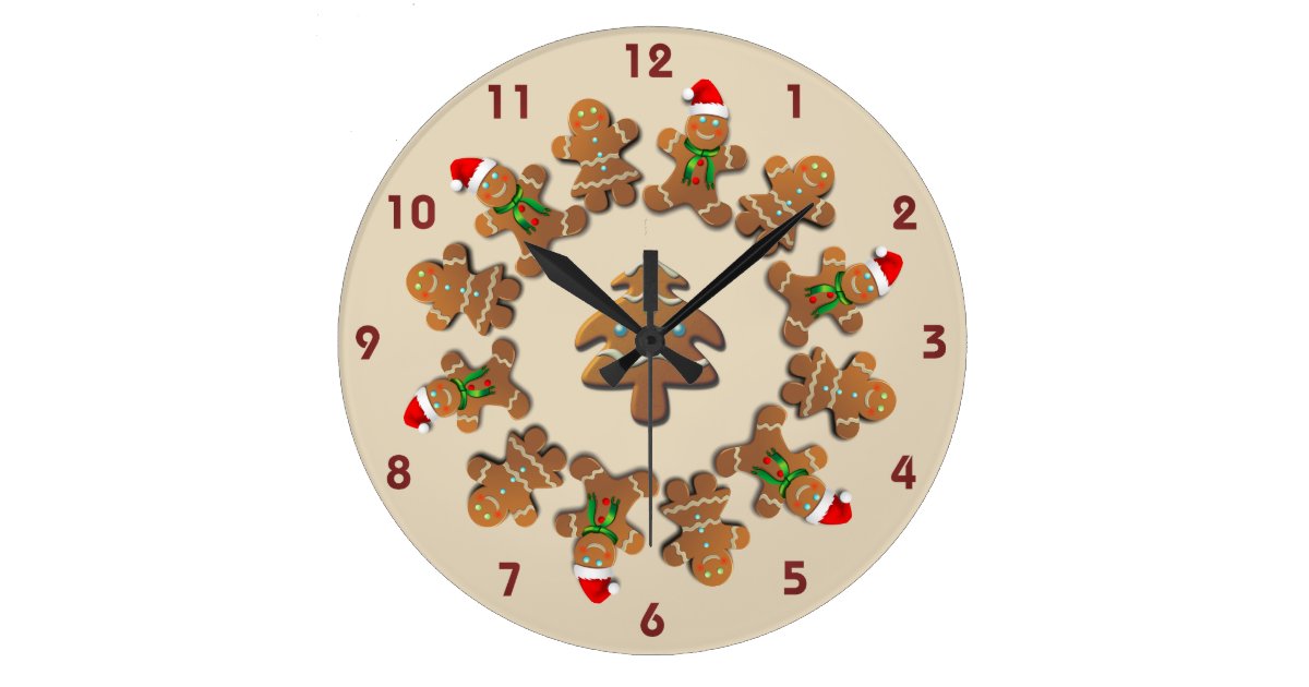 Gingerbread Cookies Celebrating Christmas Large Clock | Zazzle.com
