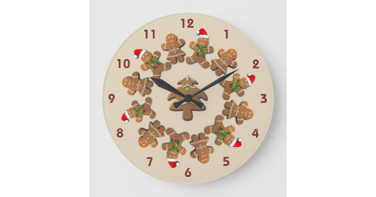 Gingerbread Cookies Celebrating Christmas Large Clock | Zazzle