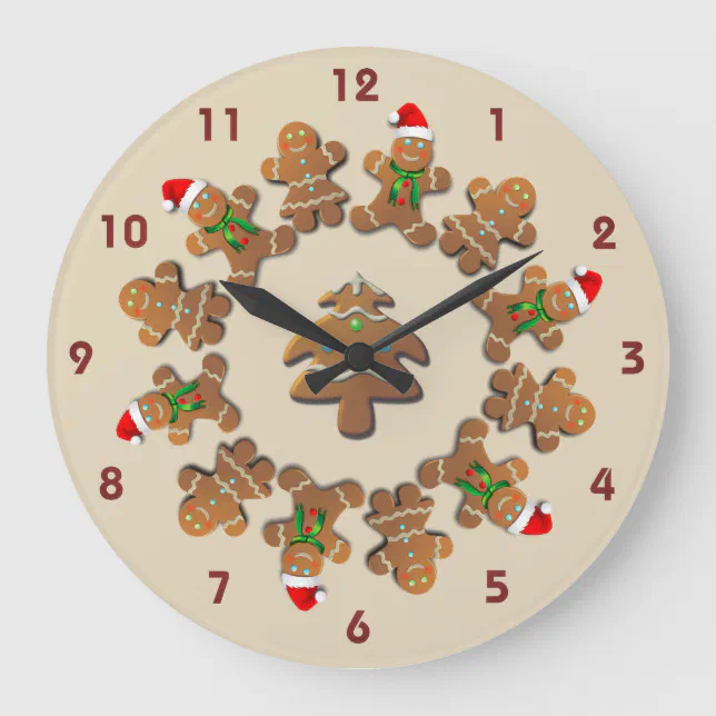 Gingerbread Cookies Celebrating Christmas Large Clock | Zazzle