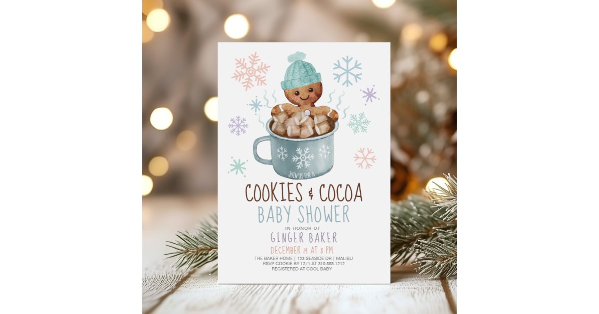 Gingerbread Cookies & Cocoa Winter Boy Baby Shower Invitation | Zazzle