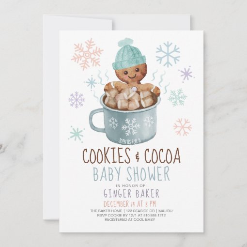 Gingerbread Cookies & Cocoa Winter Boy Baby Shower Invitation | Zazzle