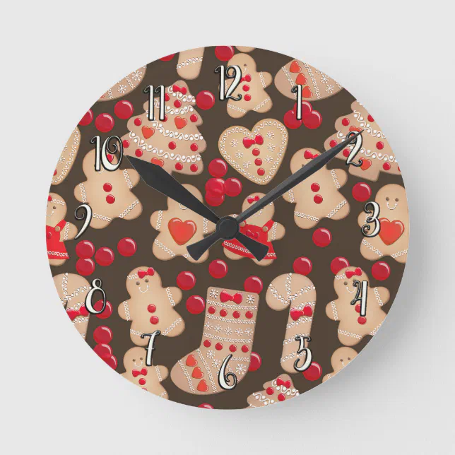 Gingerbread Cookies Holiday Cookie Christmas Round Clock | Zazzle