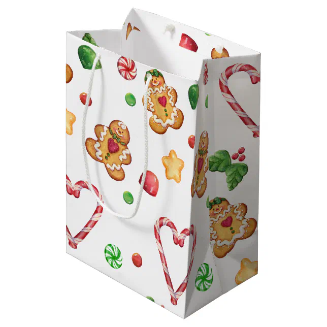 Gingerbread Cookies, Peppermint Hearts, Gumdrops Medium Gift Bag | Zazzle